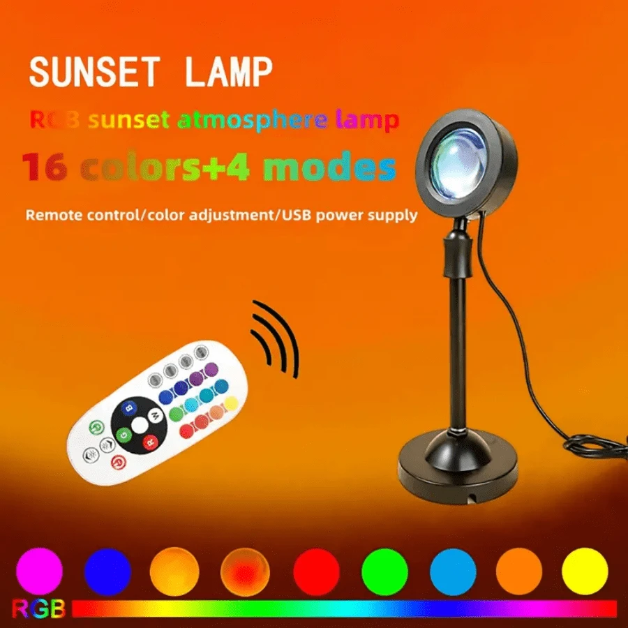 180° Rotatable RGB Sunset Projection LED Light - 16 Colors, Suitable ...