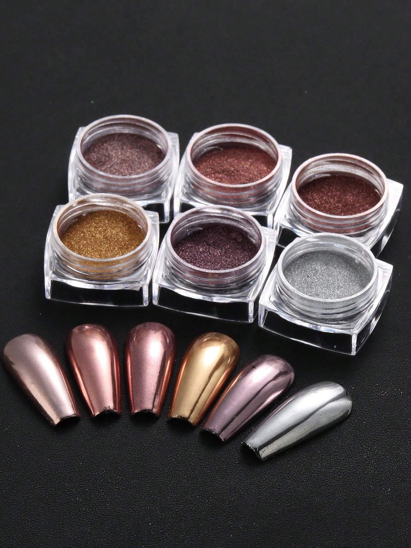 Brown Chrome Nails Powder Metallic Glitter Chrome Pigment Gradient ...