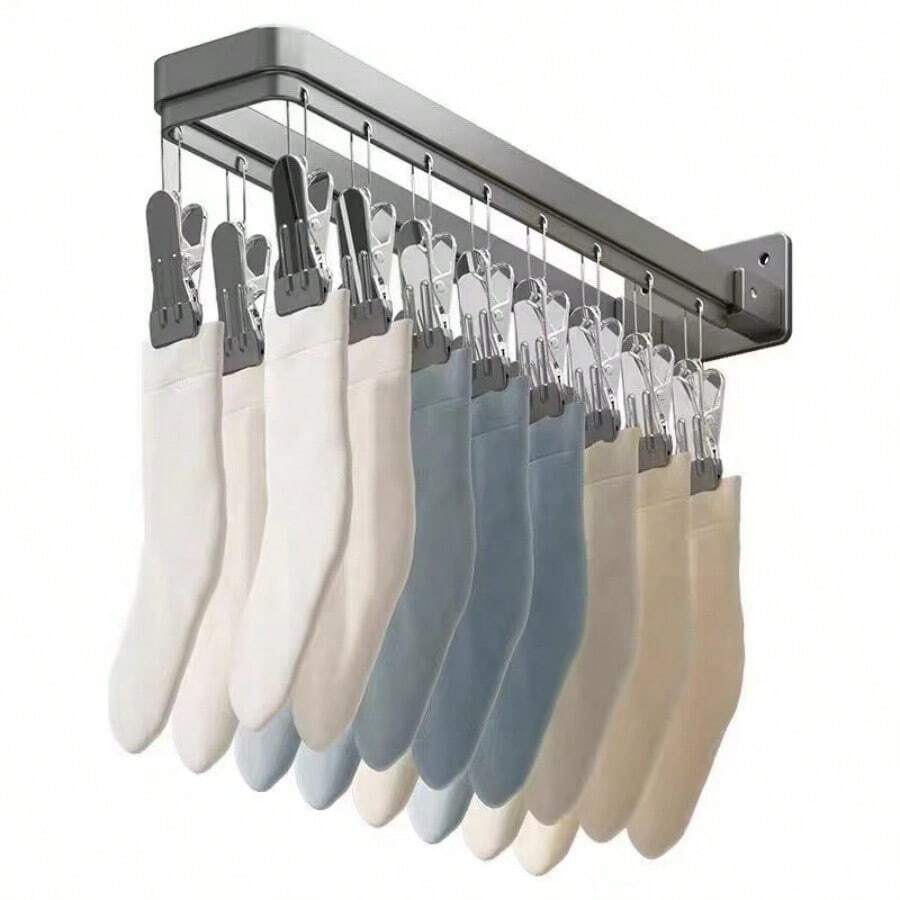 Folding Rotating Sock Drying Rack, Clothesline Clips. No Drill Required ...