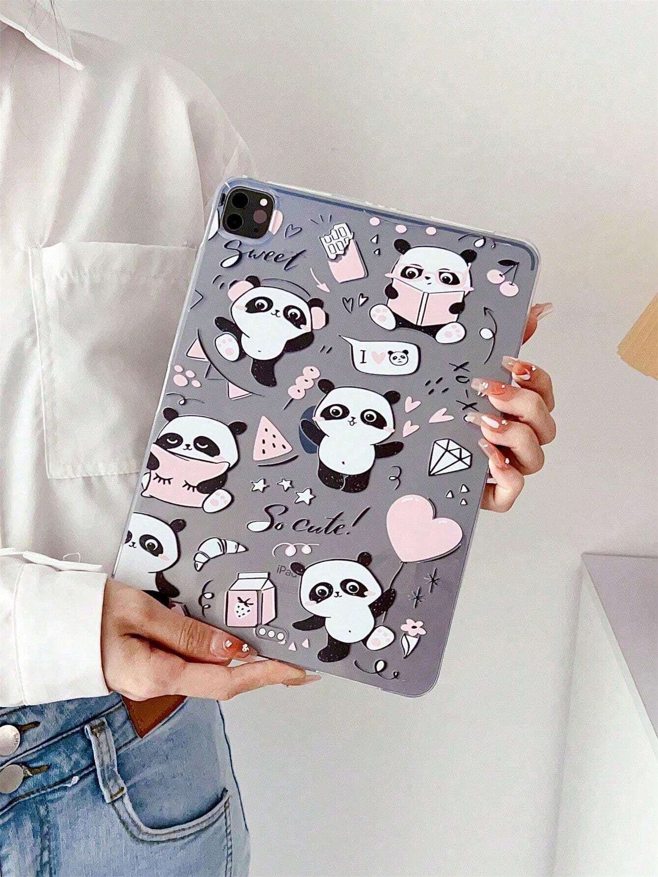 1pc Cute Panda Painted Transparent Slim Soft TPU Tablet Cover Case ...