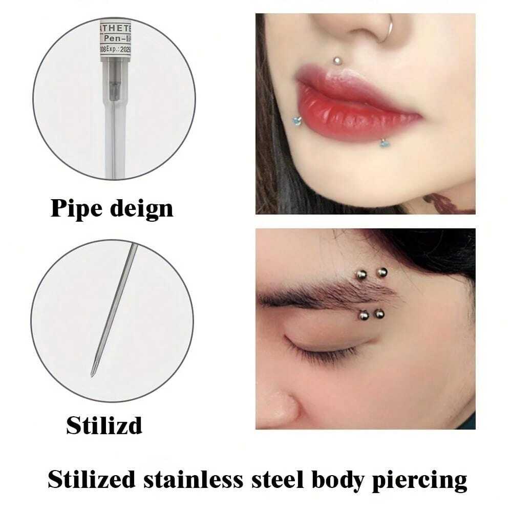 5PCS Body Piercing Kit, Thread Tapered Needle Pin, Lips, Nose, Tongue ...
