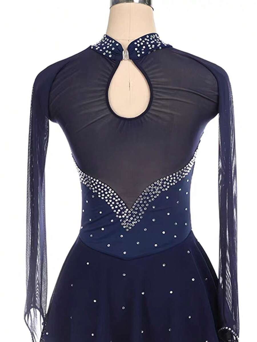 Figure Skating Performance Costume Black Gauze Rhinestone Backless ...