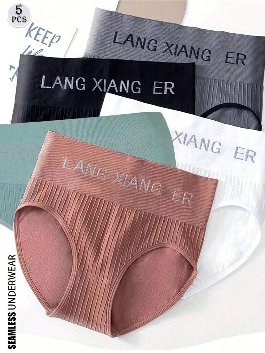 5Pcs Women's High Waist Panties Seamless Lingerie Briefs Mixed Color ...