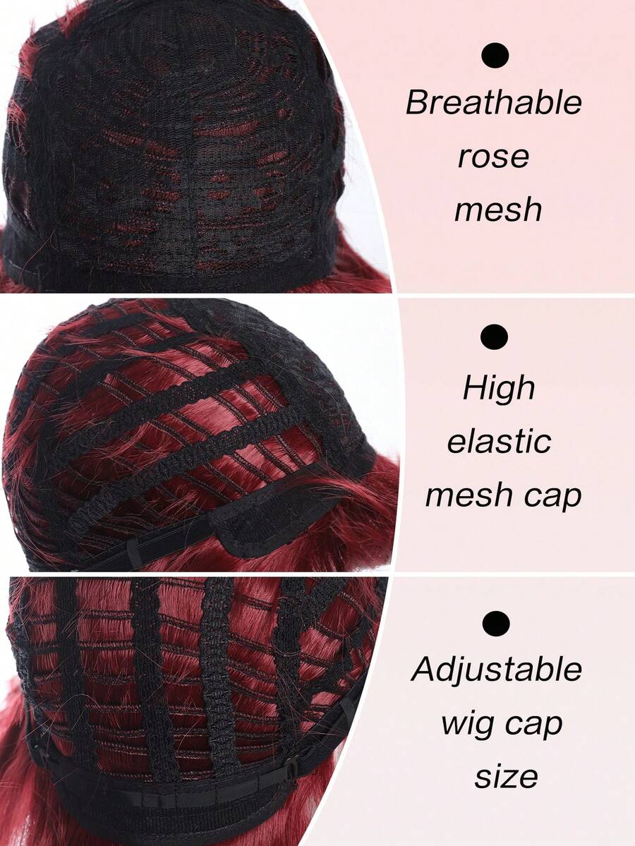 18 Inch Long Red Wolf Cut Wig With Bangs Synthetic Heat Resistant Fiber ...