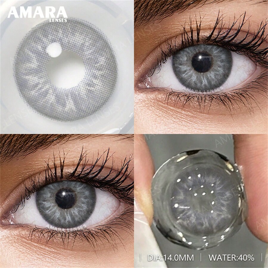 AMARA 1 Pair Soft 14.0mm Gray Colored Contact Lenses, Exclusive Design ...