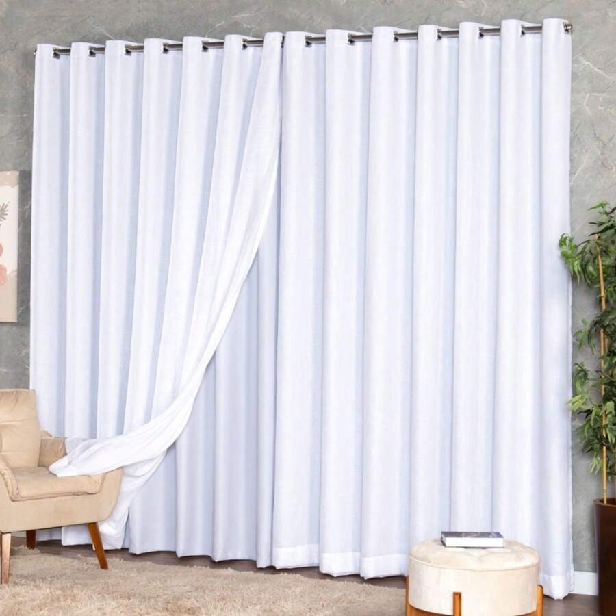Linen Gauze Voile Curtain With Blackout Lining 3 Meters For Double ...