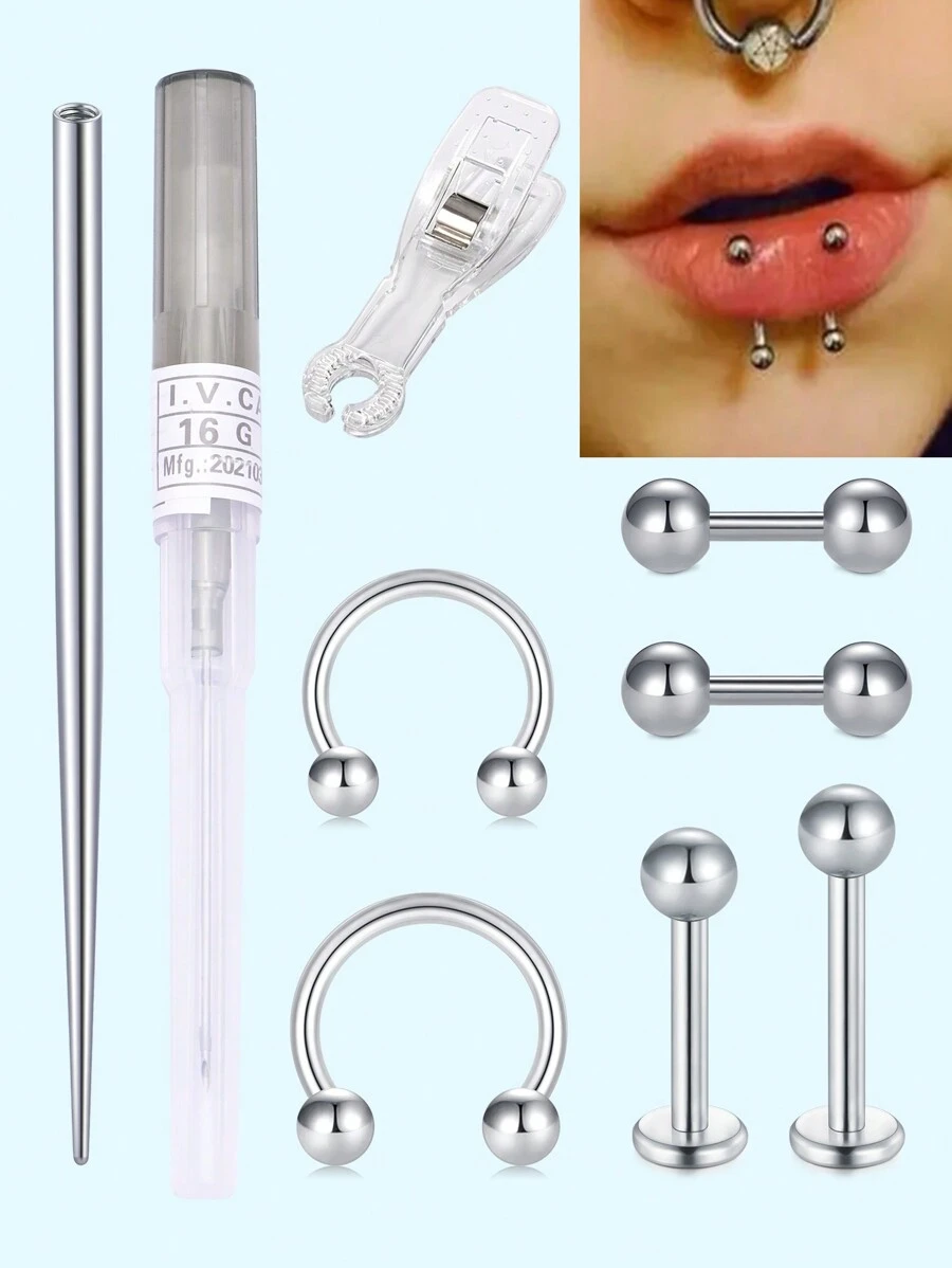 5PCS Body Piercing Kit, Thread Tapered Needle Pin, Lips, Nose, Tongue ...