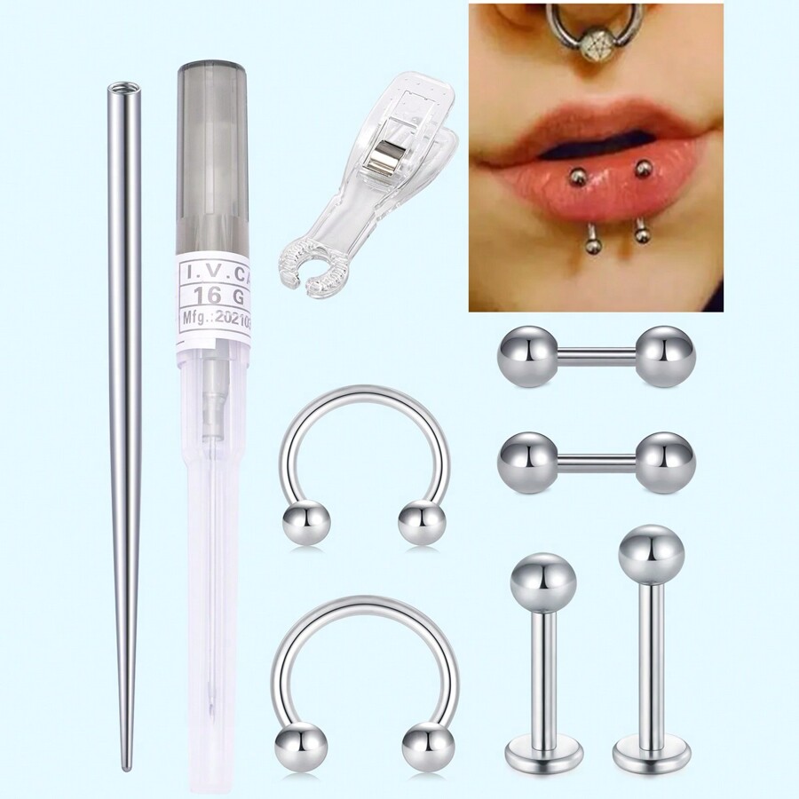 5PCS Body Piercing Kit, Thread Tapered Needle Pin, Lips, Nose, Tongue ...