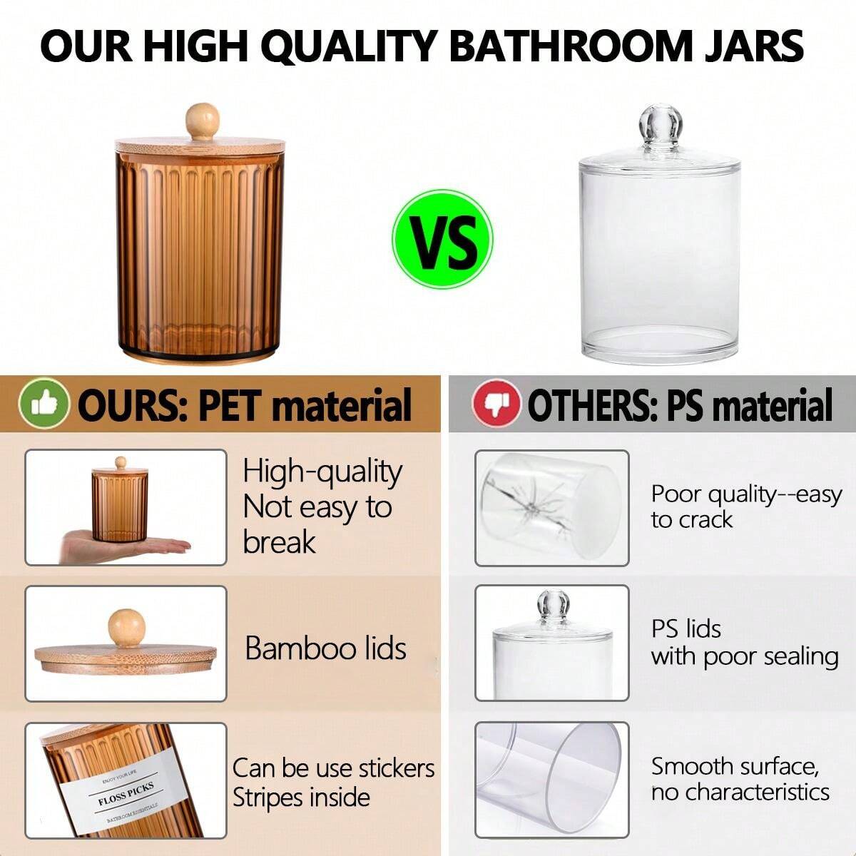 Cleaning Swabs Box Amber Inner Strip Storage Jar With Lid And Bamboo ...