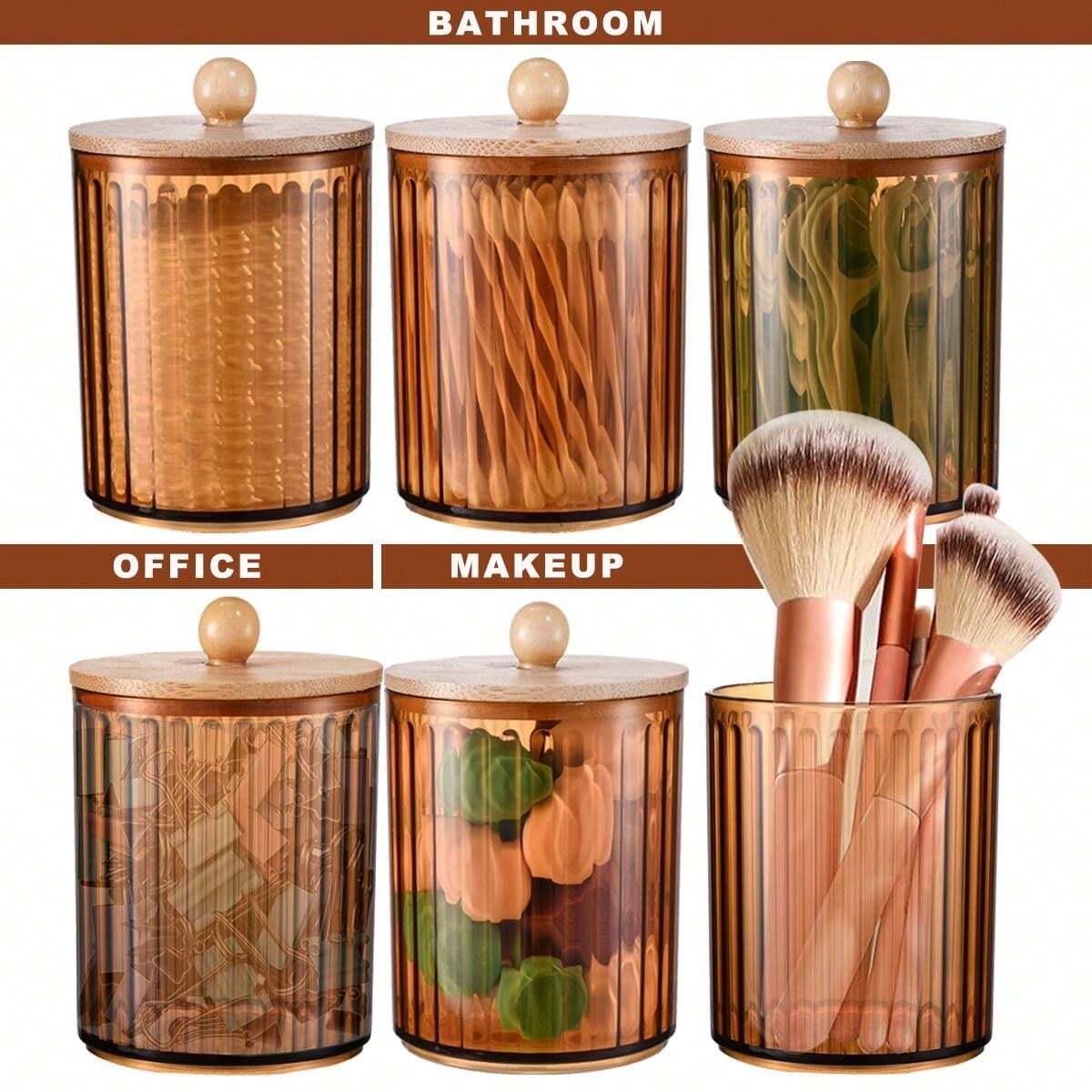 Cleaning Swabs Box Amber Inner Strip Storage Jar With Lid And Bamboo ...