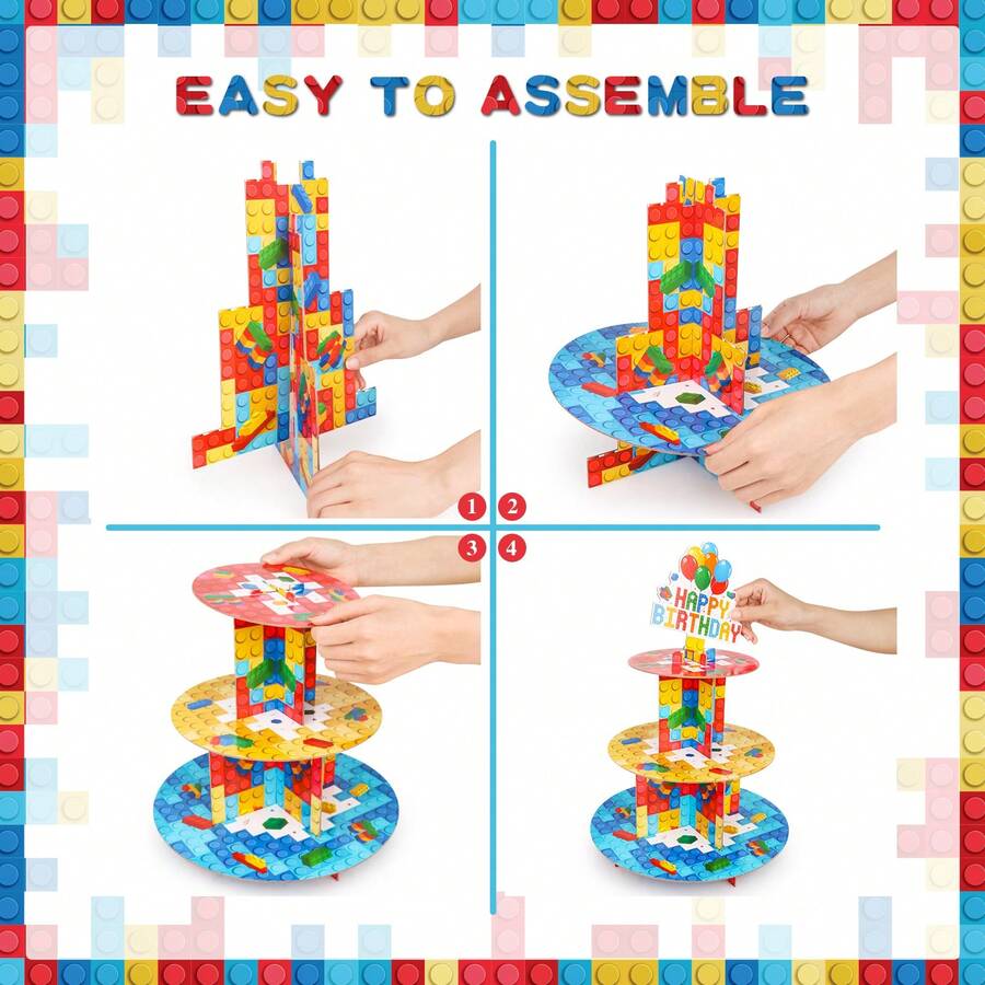 Building Block Cupcake Stand 3 Tier Birthday Party Supplies For Kids ...