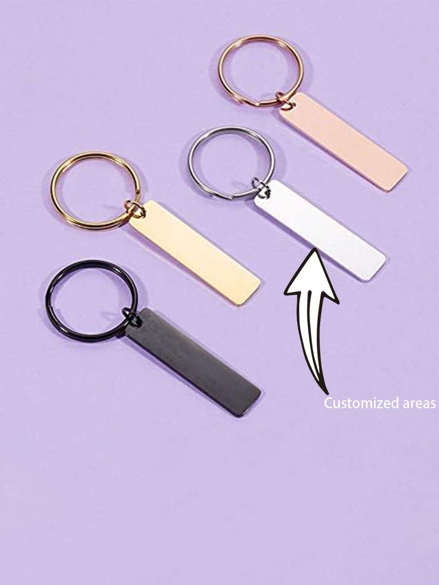1PC Custom Keychain Stainless Steel Strip Oblique Model Laser Color ...