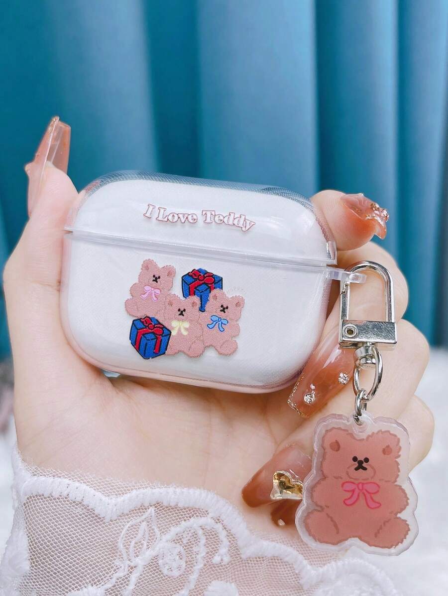 1pc Cute Gift Box Teddy Bear TPU Transparent Anti-Fall Earphone Case For Airpods Pro 2 Bluetooth ...