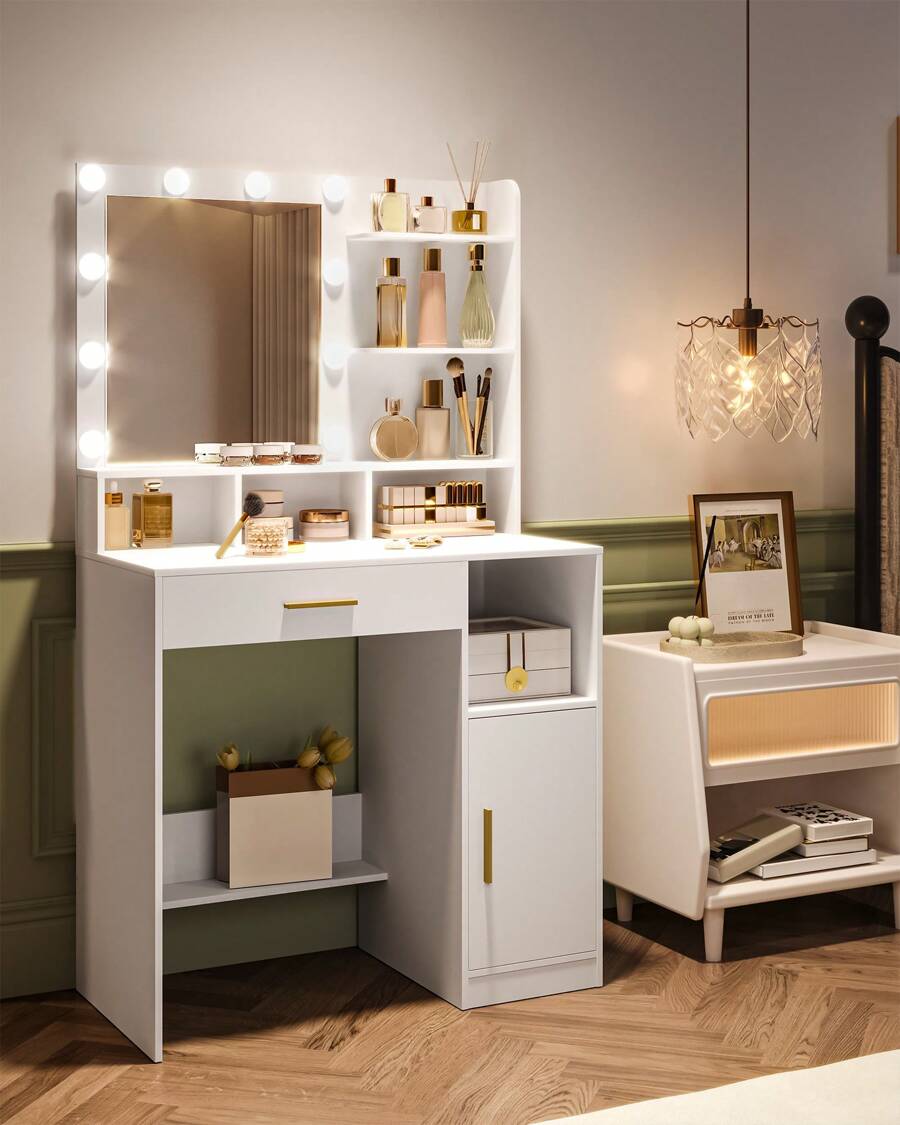 Dressing Table With Mirror And 10 LED Lights, Dressing Table With 3 ...