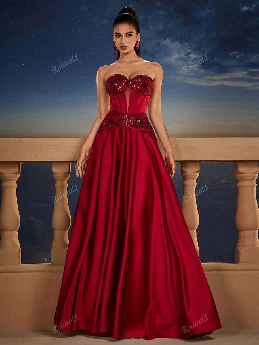 Gorgeous Red Dignified Waist-Cinching Fishtail Dress, Elegant A-Line ...