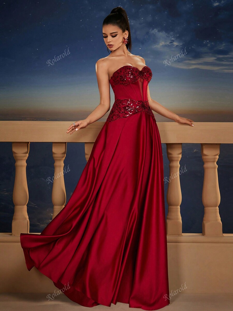 Gorgeous Red Dignified Waist-Cinching Fishtail Maxi Dress, Elegant A ...
