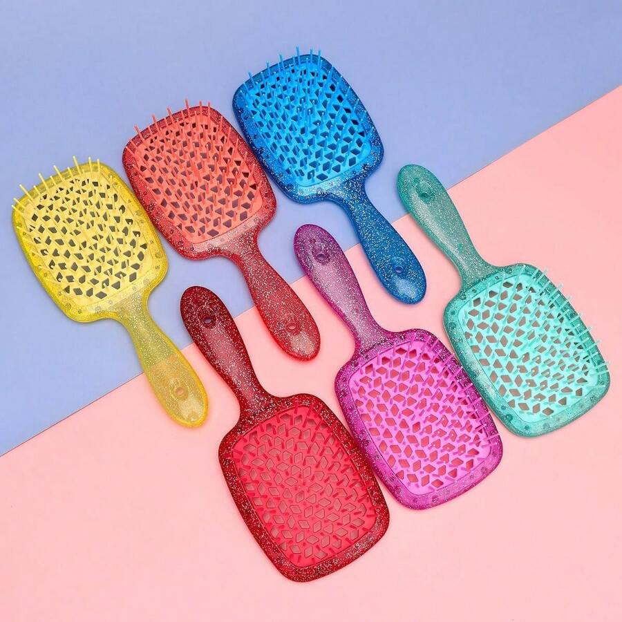 Glittering Scalp Massaging Comb - Hollow Grid Design For Wet & Dry Hair ...