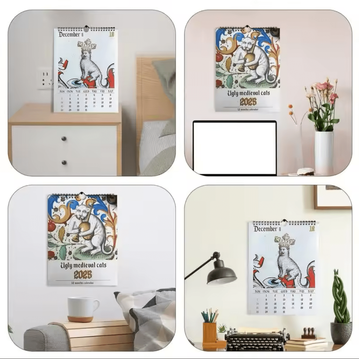 Ugly Medieval Cats Calendar Creative 2025 Strange Medieval Cats Wall ...