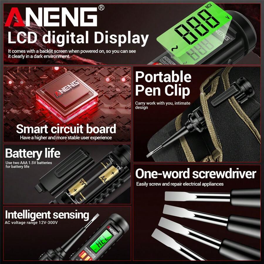 ANENG B16 Lntelligent Sensing Digital Measuring Pen Non-Contact 12V ...