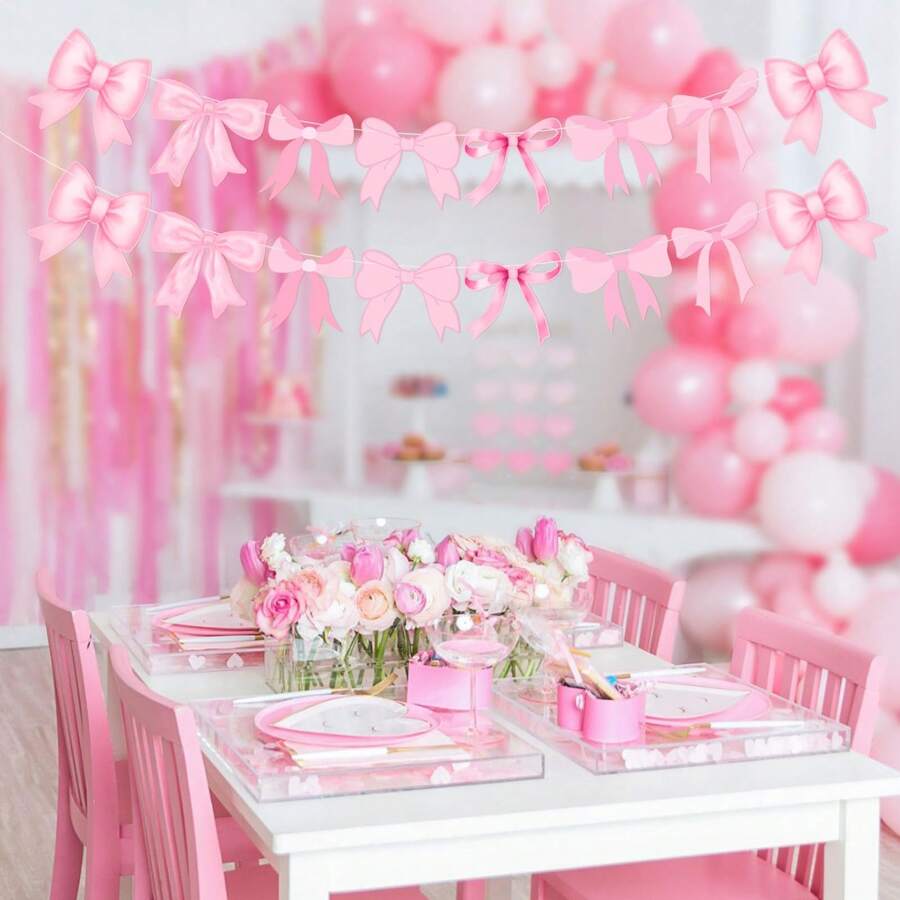 2pcs/4pcs DIY String Pink Bow Garland Banner, Pink Bow Banner Bow Party ...