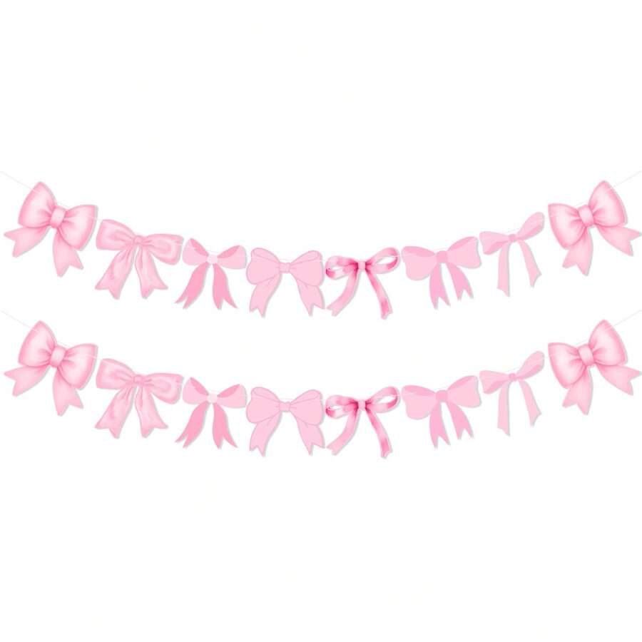 2pcs/4pcs DIY String Pink Bow Garland Banner, Pink Bow Banner Bow Party ...