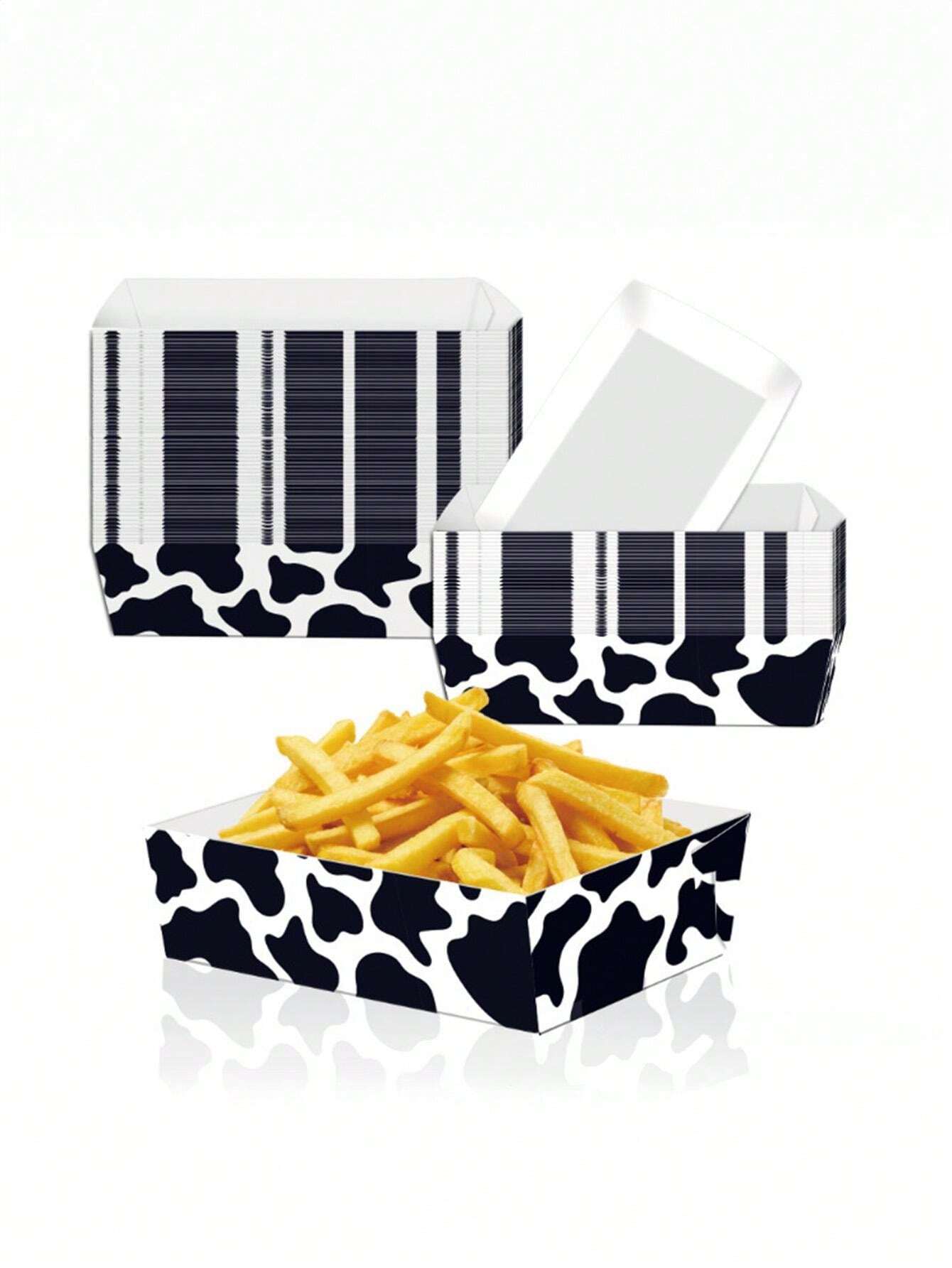 10pcs Cow Spot Square Snack Popcorn Candy Party Tray Uncovered Paper ...