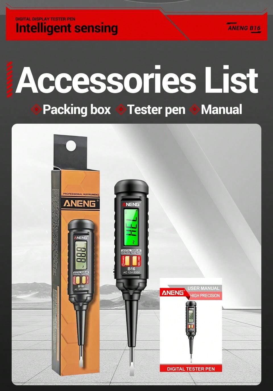 ANENG B16 Lntelligent Sensing Digital Measuring Pen Non-Contact 12V ...