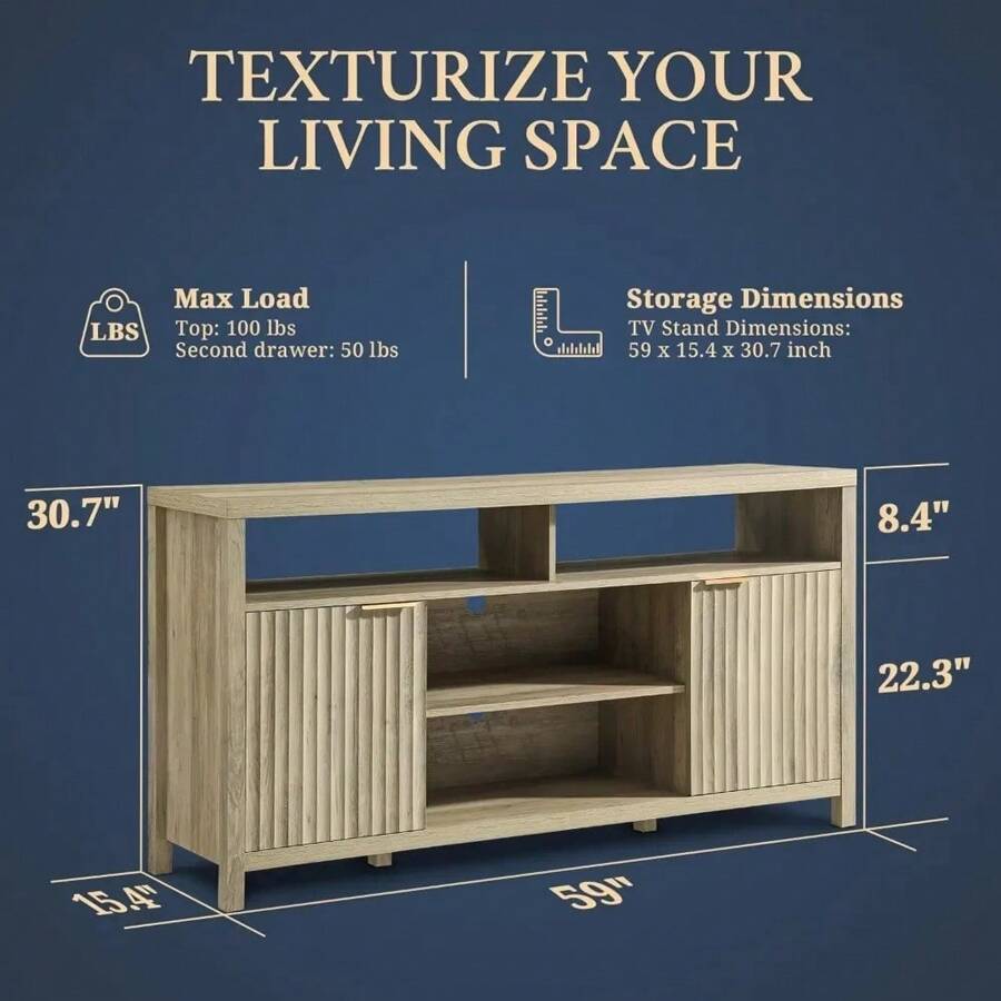 Fluted TV Stands For Living Room, Heavy Duty Entertainment Center With ...