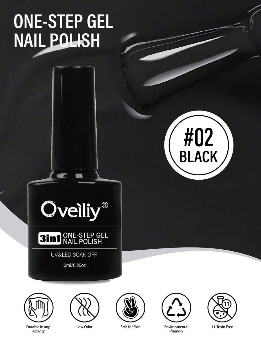 TOP BASE Color 3in1one Step Gel Nail Polish Black No Need To Apply ...