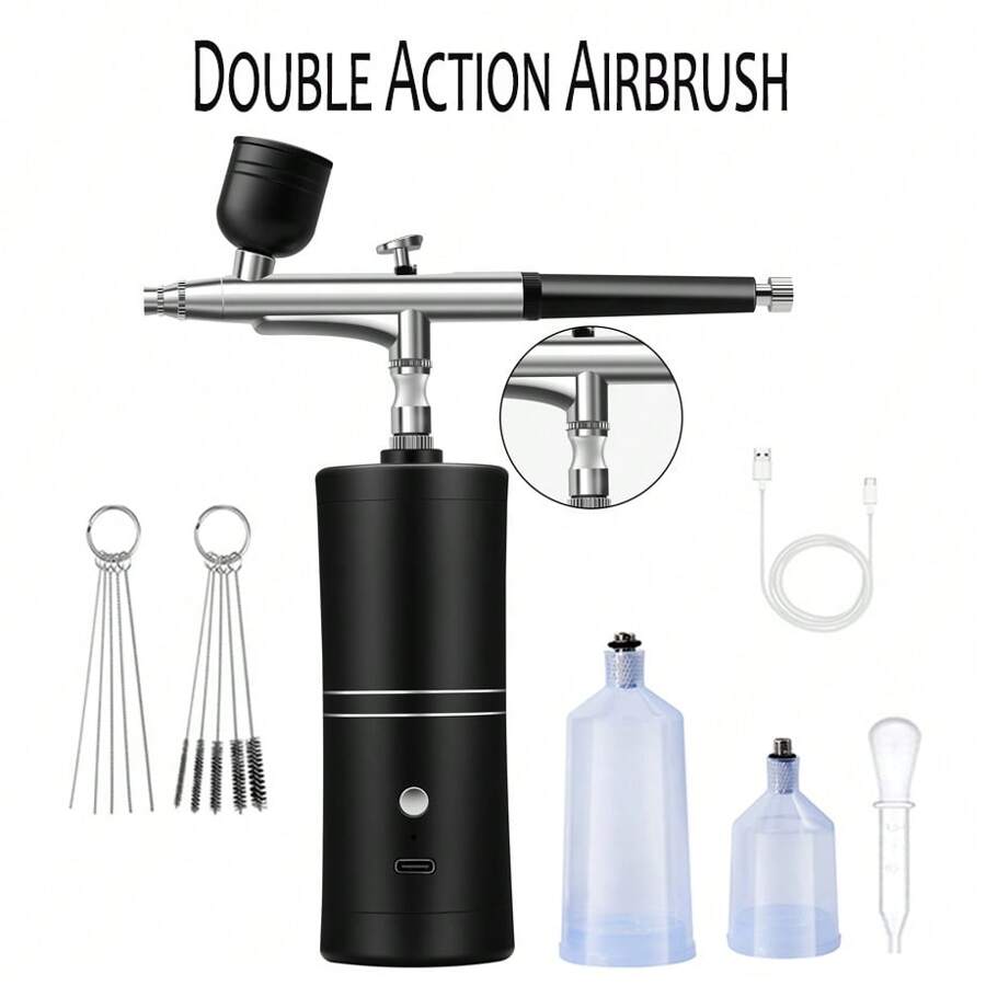 Double Action Airbrush Kit With Compressor, Wireless Rechargeable USB ...