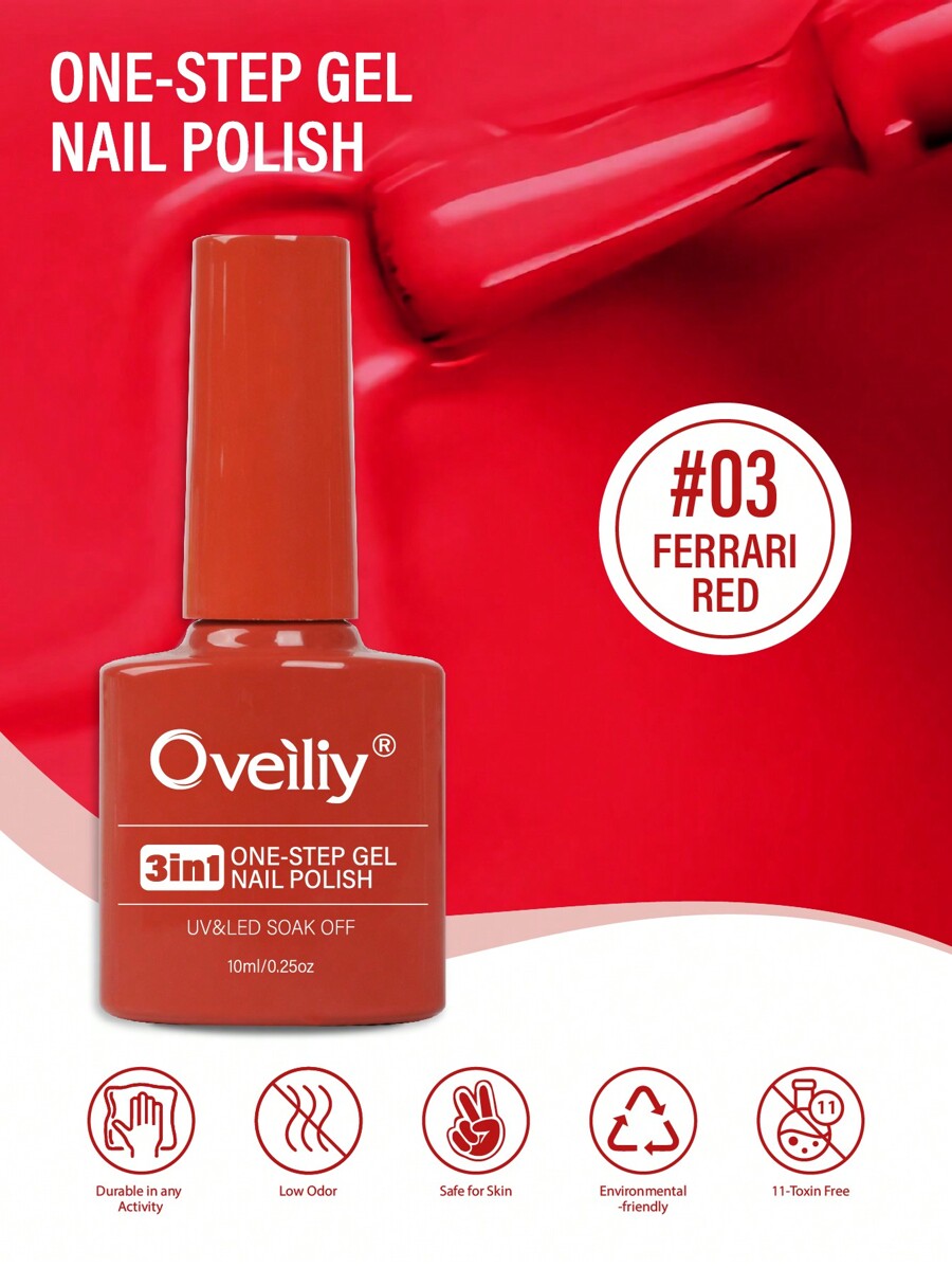 TOP BASE Color 3in1one Step Gel Nail Polish Red No Need To Apply Primer ...