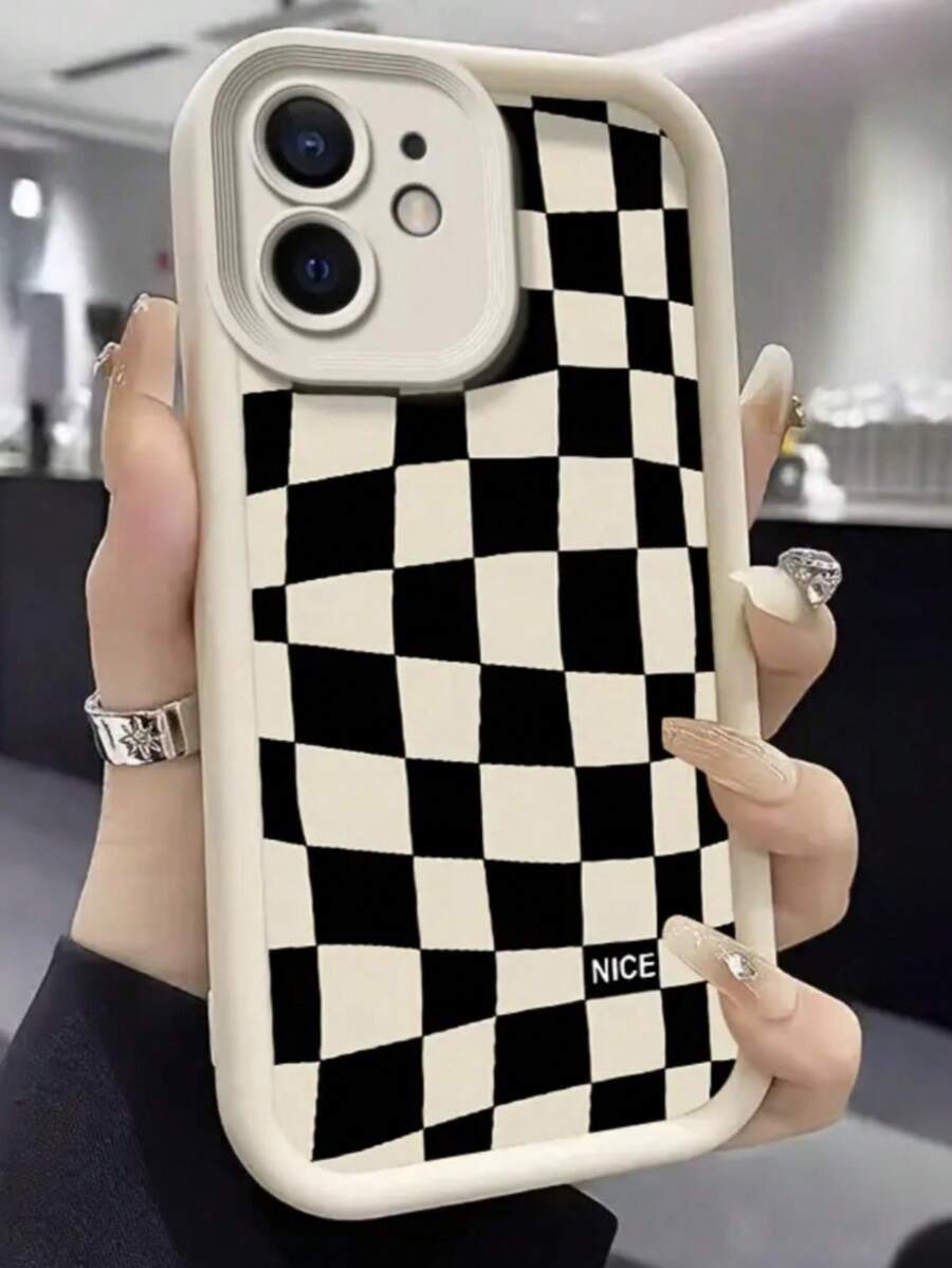 Checkered Phone Case 1pc Asymmetrical Checkerboard Letter Pattern Colorful Painted Stair ...