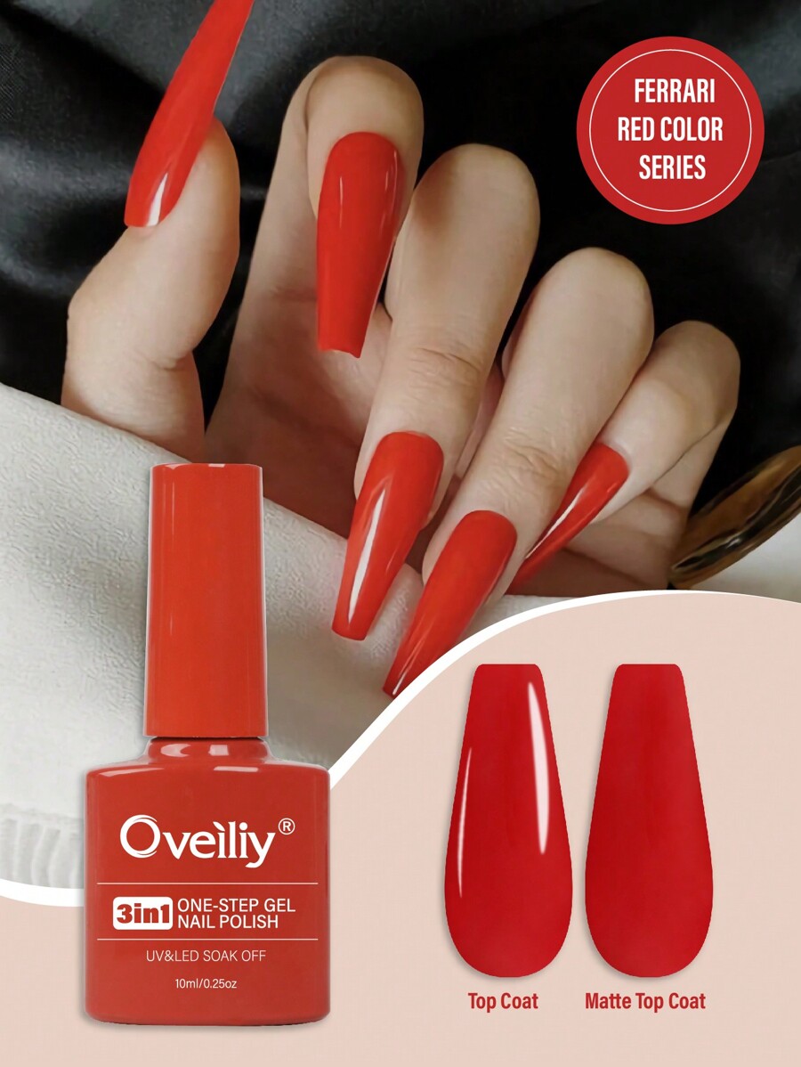 TOP BASE Color 3in1one Step Gel Nail Polish Red No Need To Apply Primer ...