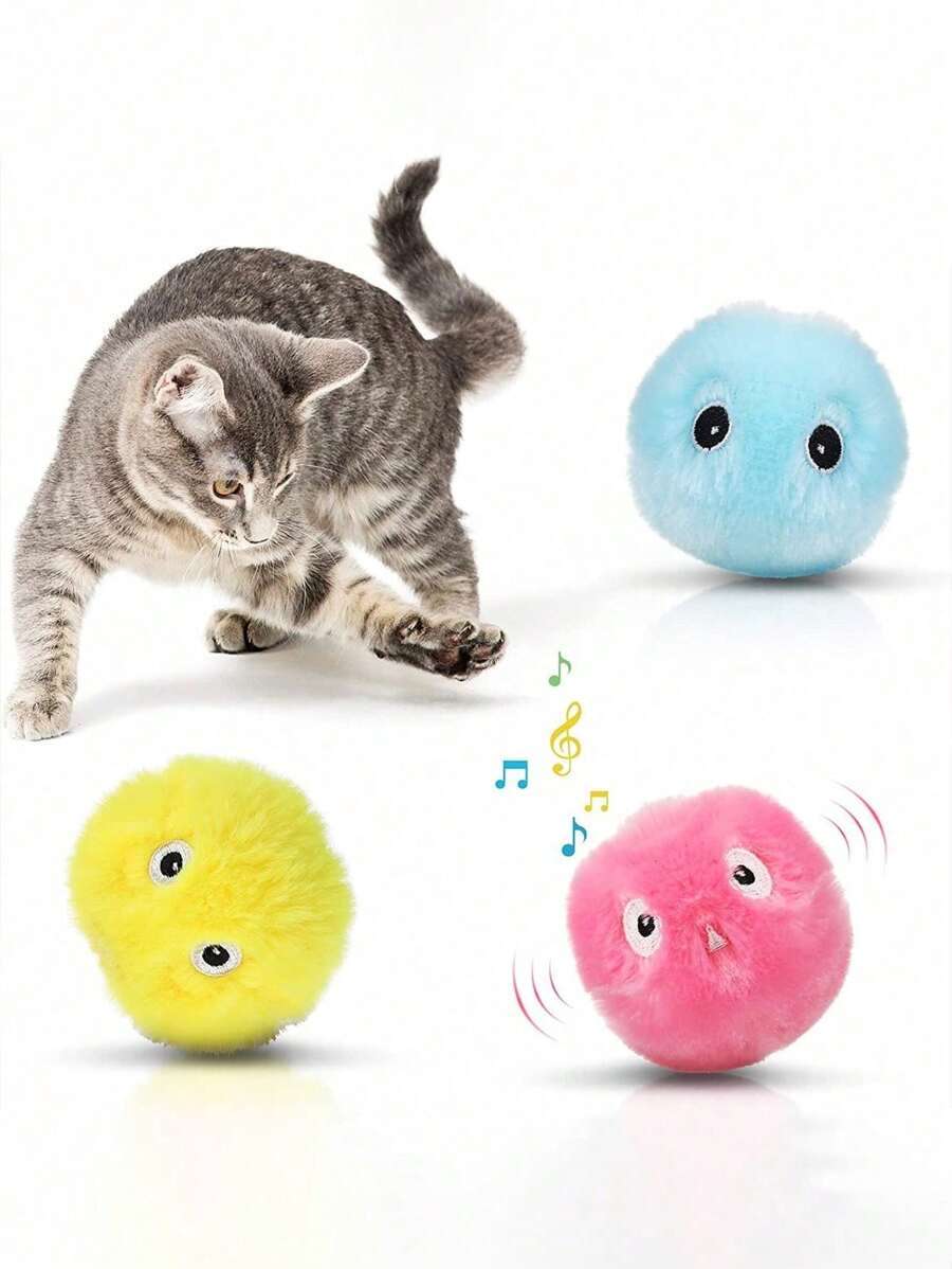 Chirping Ball Interactive Cat Plush Toy Ball - Squeaky Sound Training ...