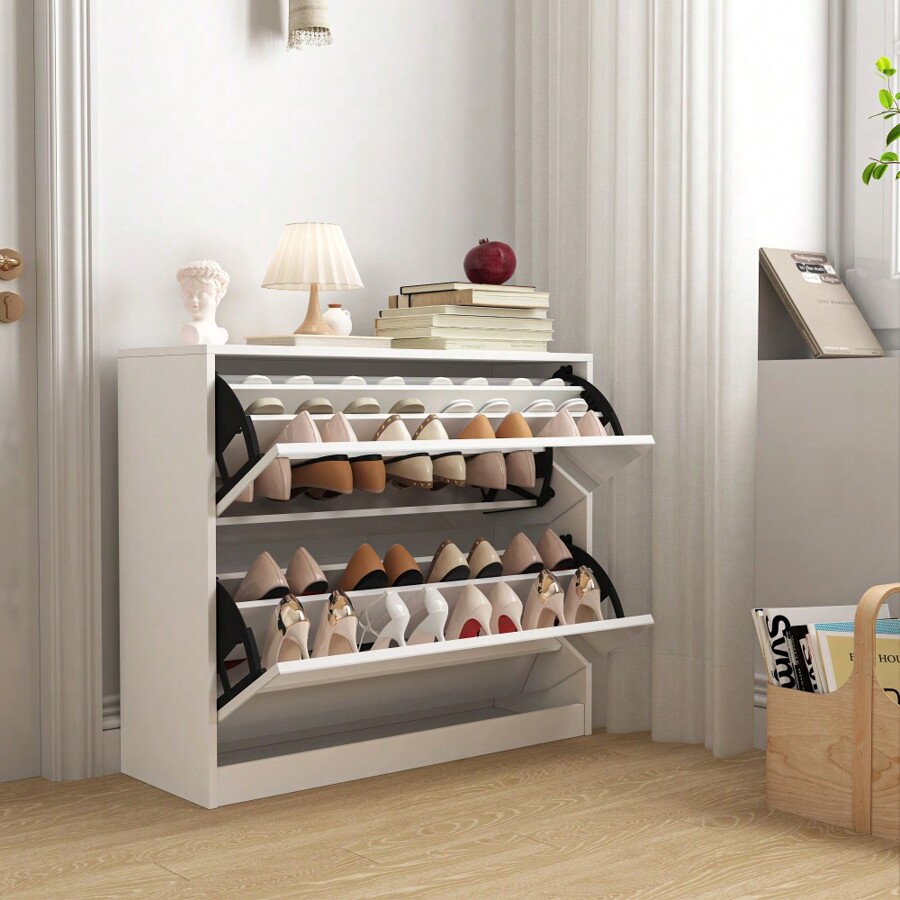 2 Tier Shoe Storage Cabinet With Draders For Entryway,Bedroom,Flip Door ...