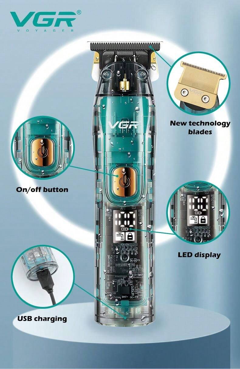 VGR VGR Hair Clipper Cordless Electric Waterproof Transparent Hair Trimmers Rechargeable ...