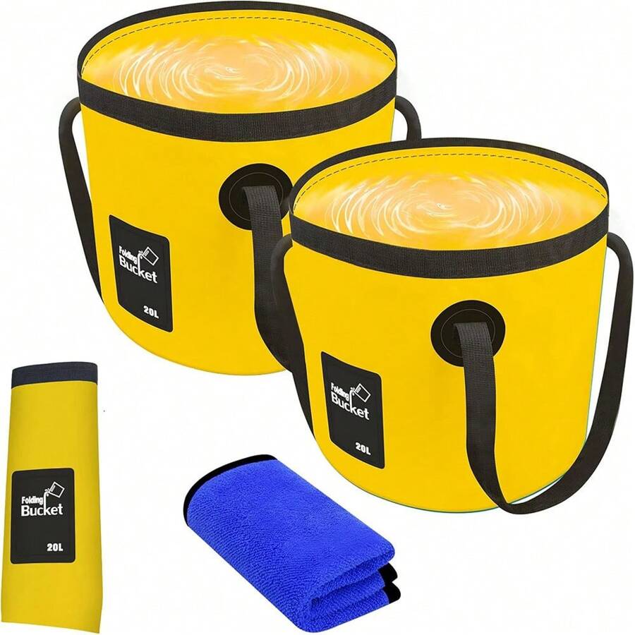2 Pack Collapsible Bucket 5 Gallon, Folding Portable Wash Basin For Fishing Camping Washing ...