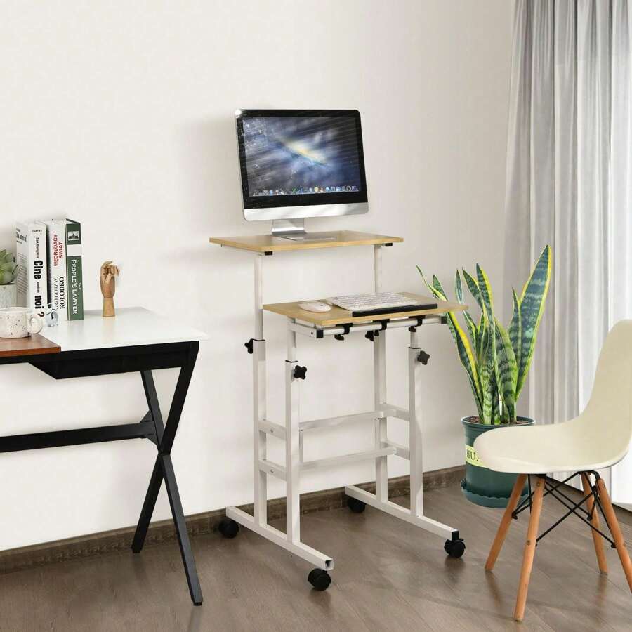 Height Adjustable Standing Desk Mobile Laptop Table Computer Desk With ...