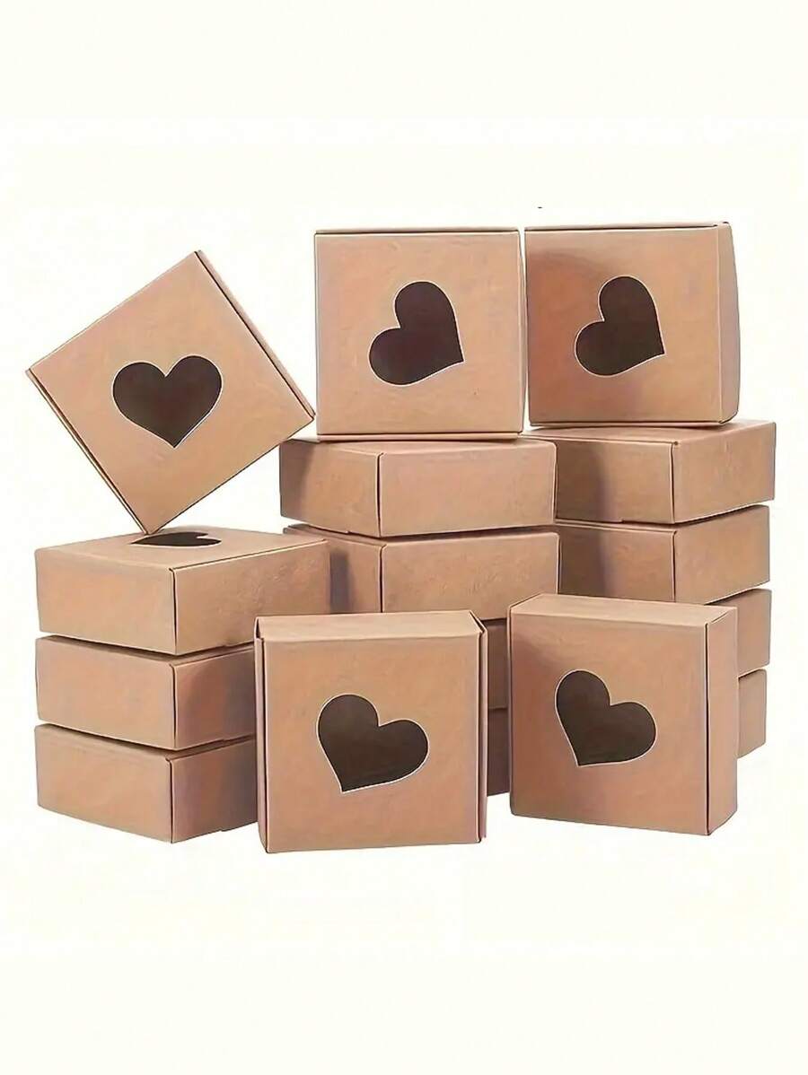 3/5/8/10pcs Kraft Paper Favor Boxes With Cut-Out Heart Design Square ...