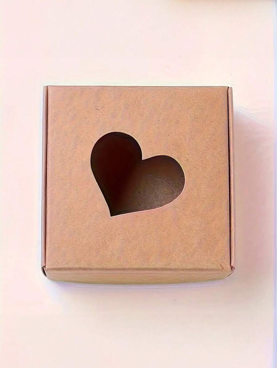3/5/8/10pcs Kraft Paper Favor Boxes With Cut-Out Heart Design Square ...