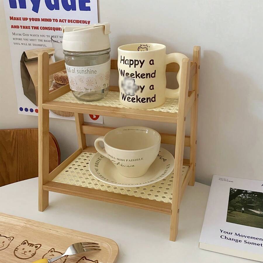 1pc Bamboo 2-Tier Desktop Organizer Rack, Beige - Multi-Function ...