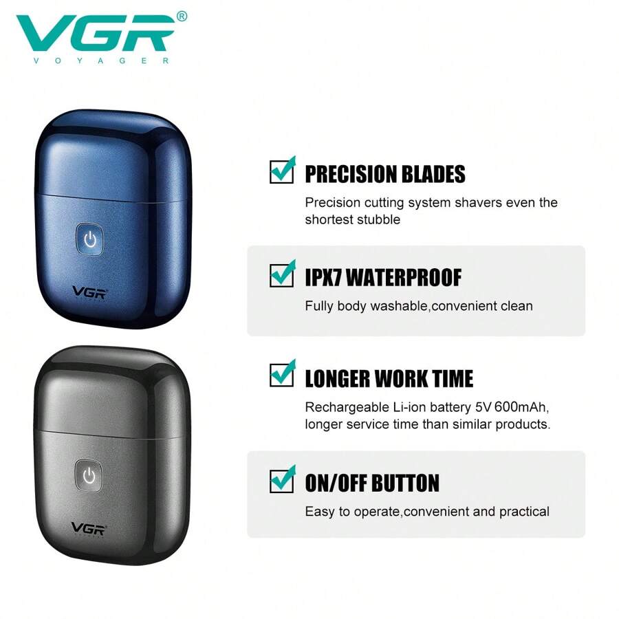 VGR VGR Shaver Electric Waterproof Portable Mini Razor Metal Rechargeable Travel Shaver For Man ...