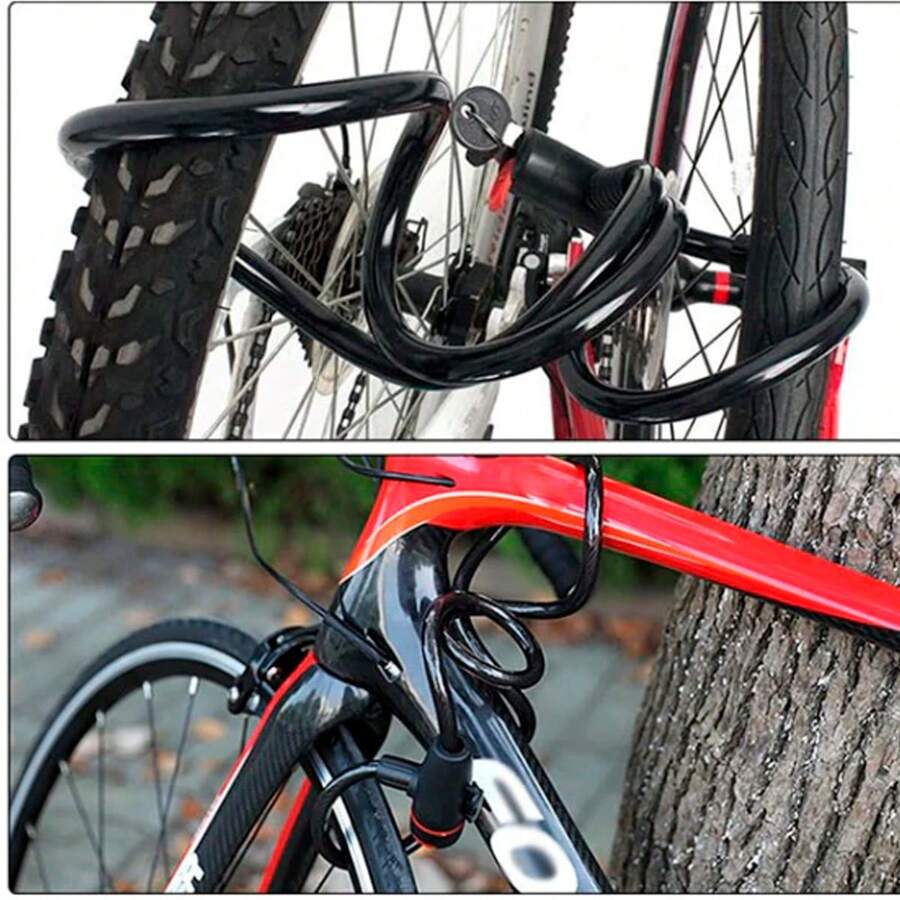 Steel Cable Lock Padlock Security Bike Motorcycle Spiral Anti-Theft ...