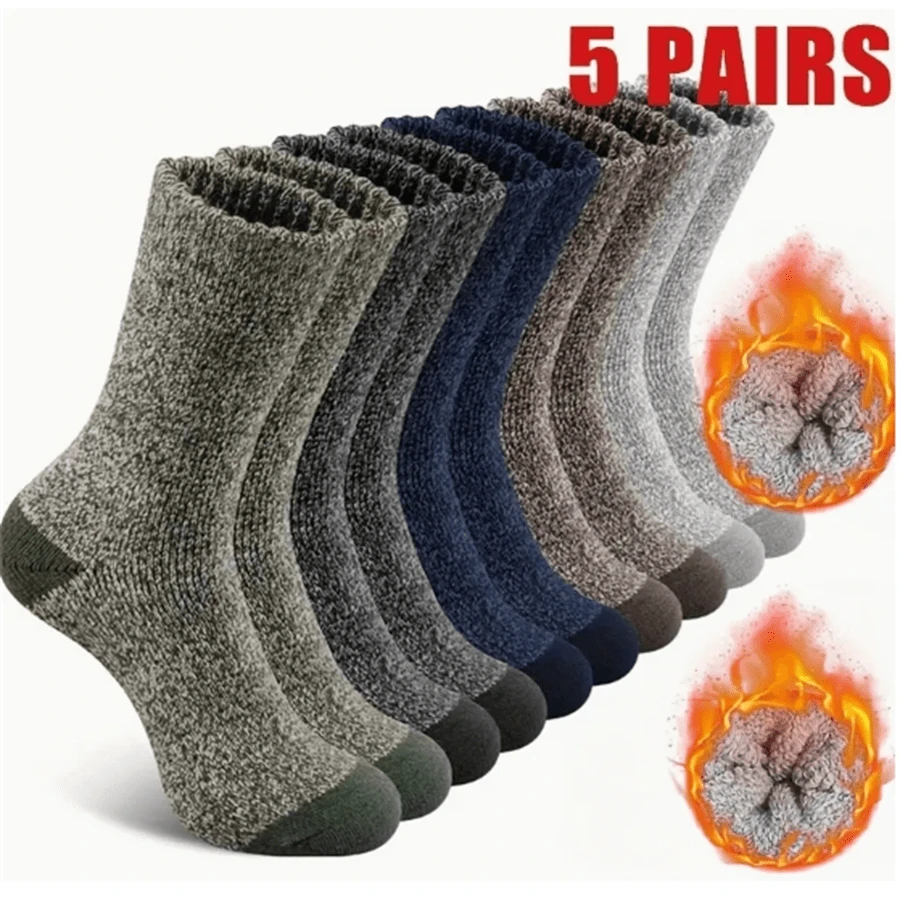 5 Pairs Christmas Assorted Color Men's Thick Warm Socks For Winter ...