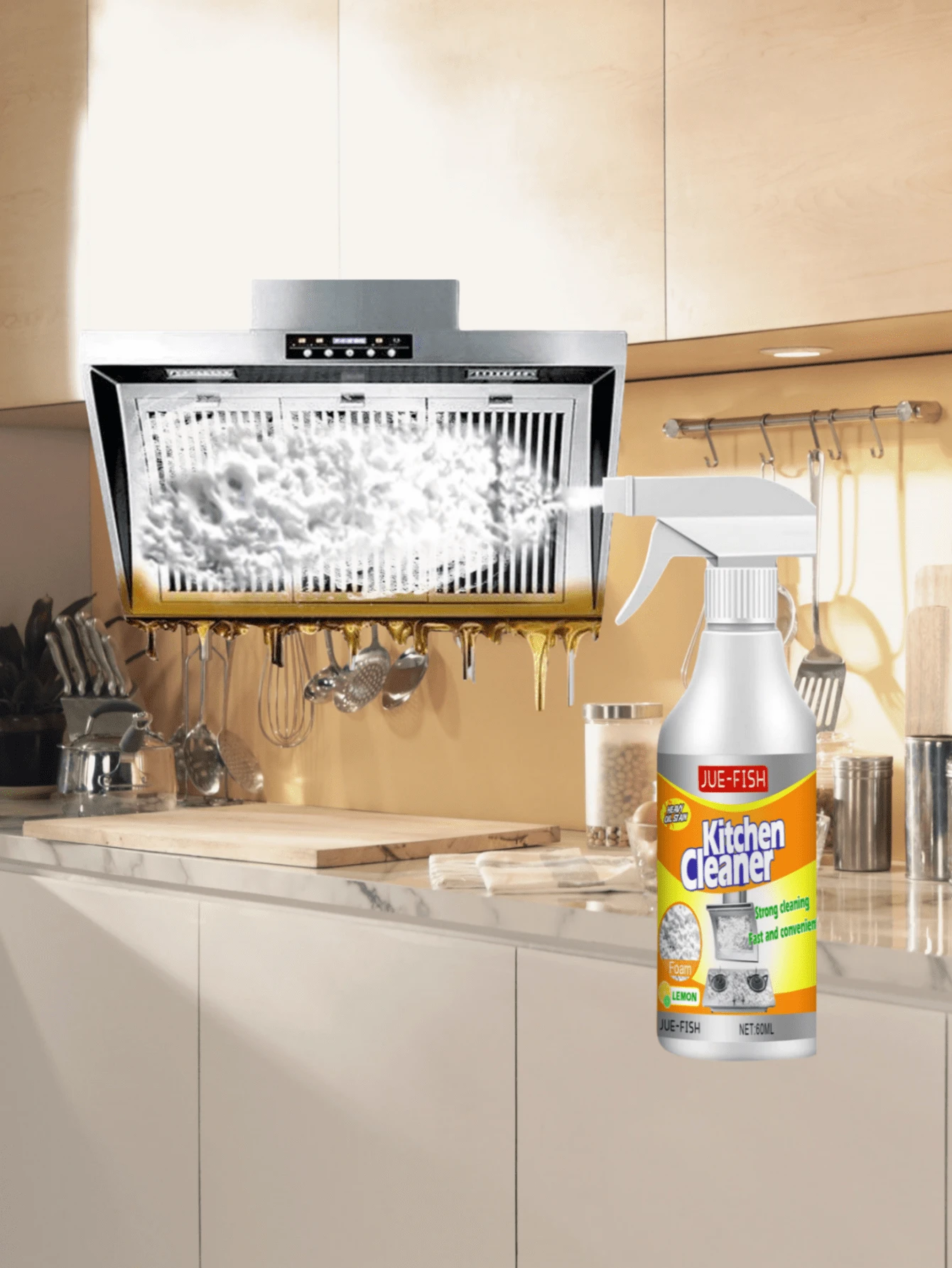 Kitchen Foam Cleaner, Household Kitchen Range Hood Heavy Grease Foam ...