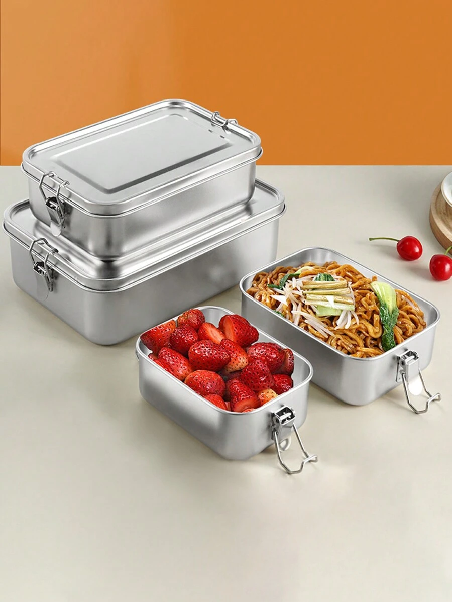 Stainless Steel Lunch Box With Lid And Clip-On, Rectangular Airtight ...