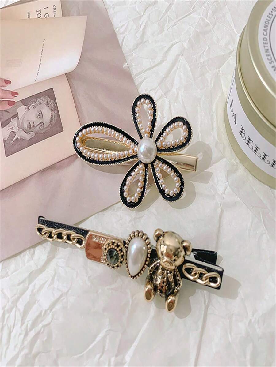 KIT 6 Simple Clip Liu Haibian Word Clip Ins Red Net Pearl Crystal Back ...