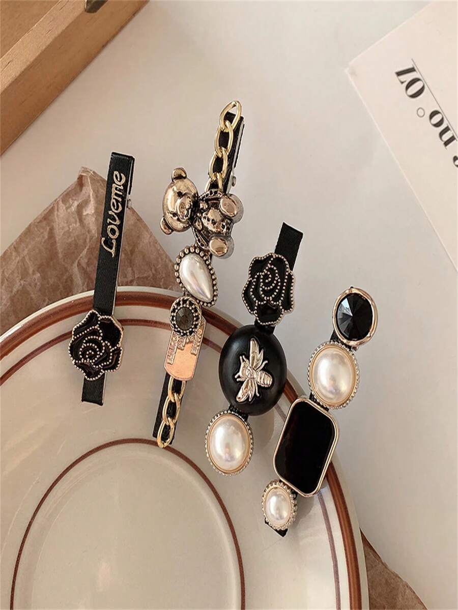 KIT 6 Simple Clip Liu Haibian Word Clip Ins Red Net Pearl Crystal Back ...