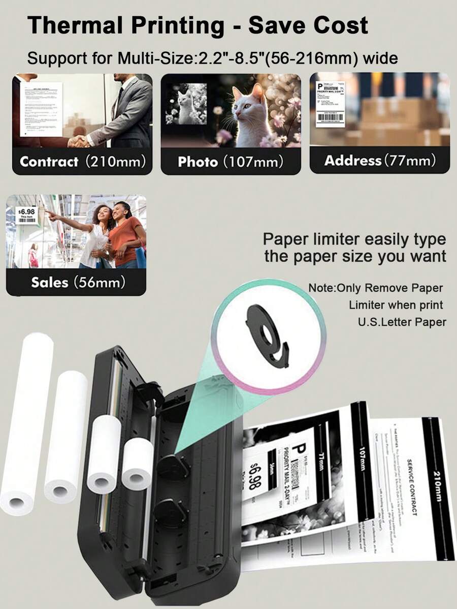 A4 Portable Wireless Travel Printer, Thermal Inkless Printer, A4 ...