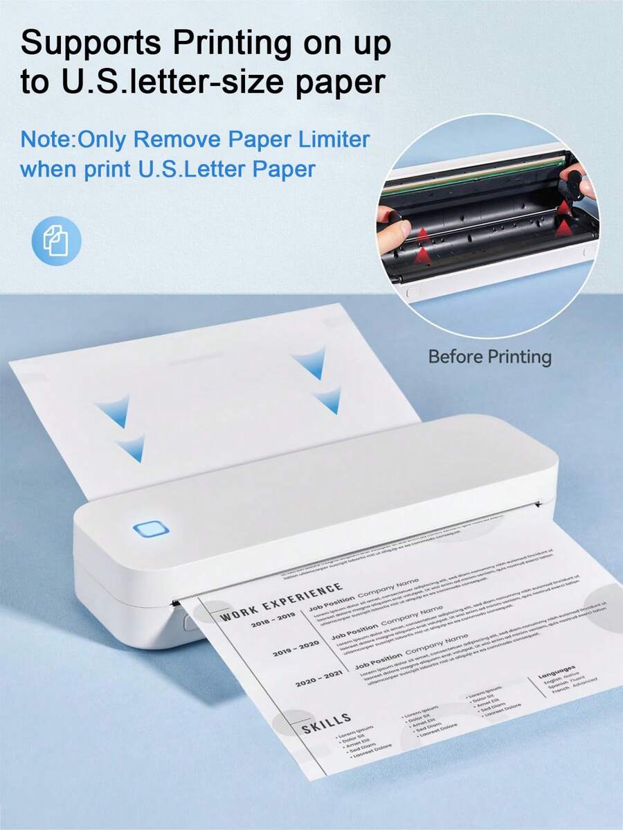 A4 Portable Wireless Travel Printer, Thermal Inkless Printer, A4 ...